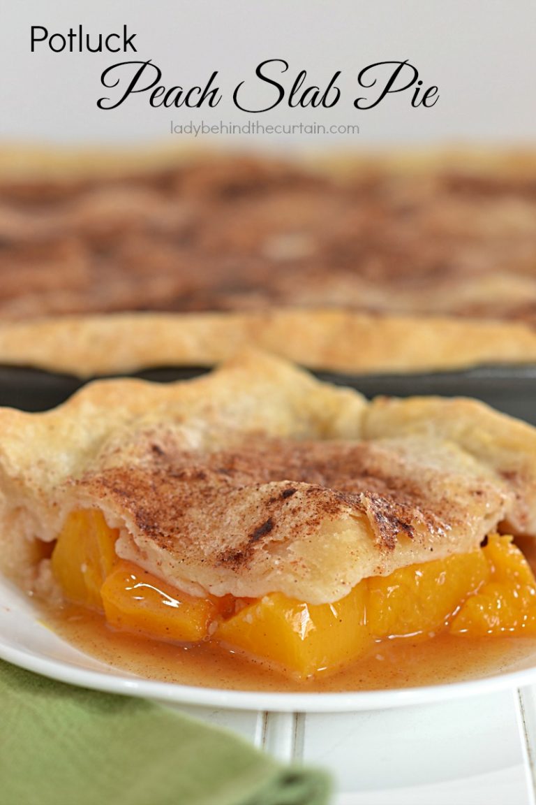 Potluck Peach Slab Pie, potluck pie recipe, family reunion dessert