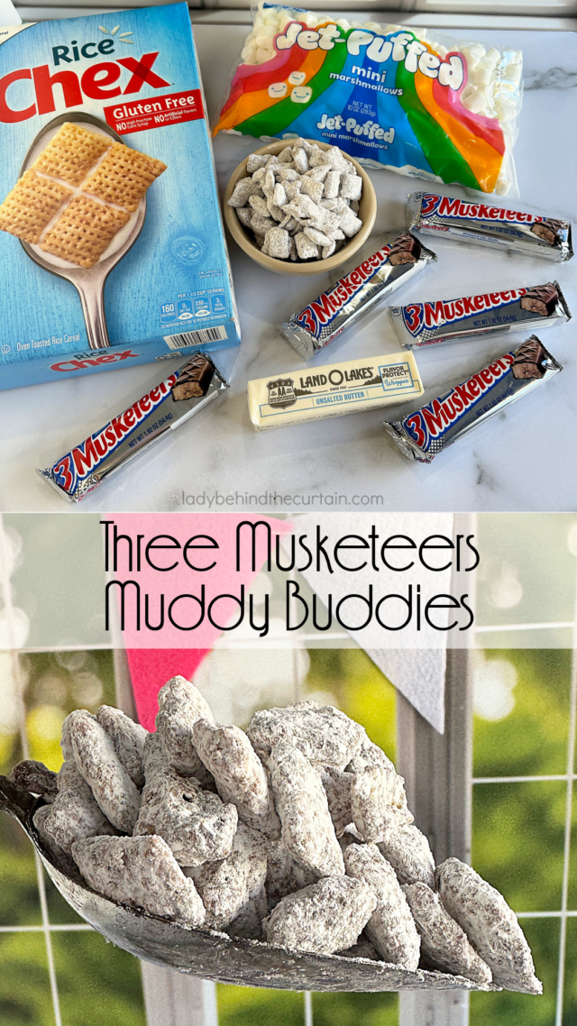 Three Musketeers Muddy Buddies , game day, valentine's day treat