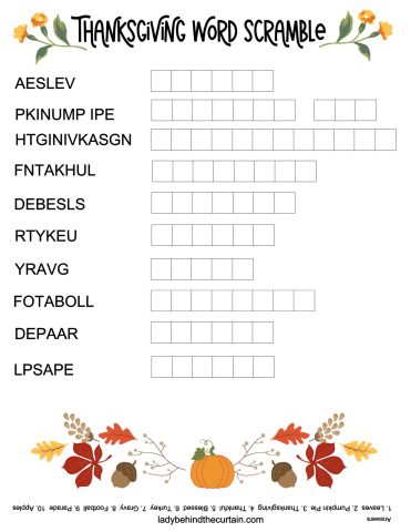 Indoor Thanksgiving Games and Free Activity Sheets