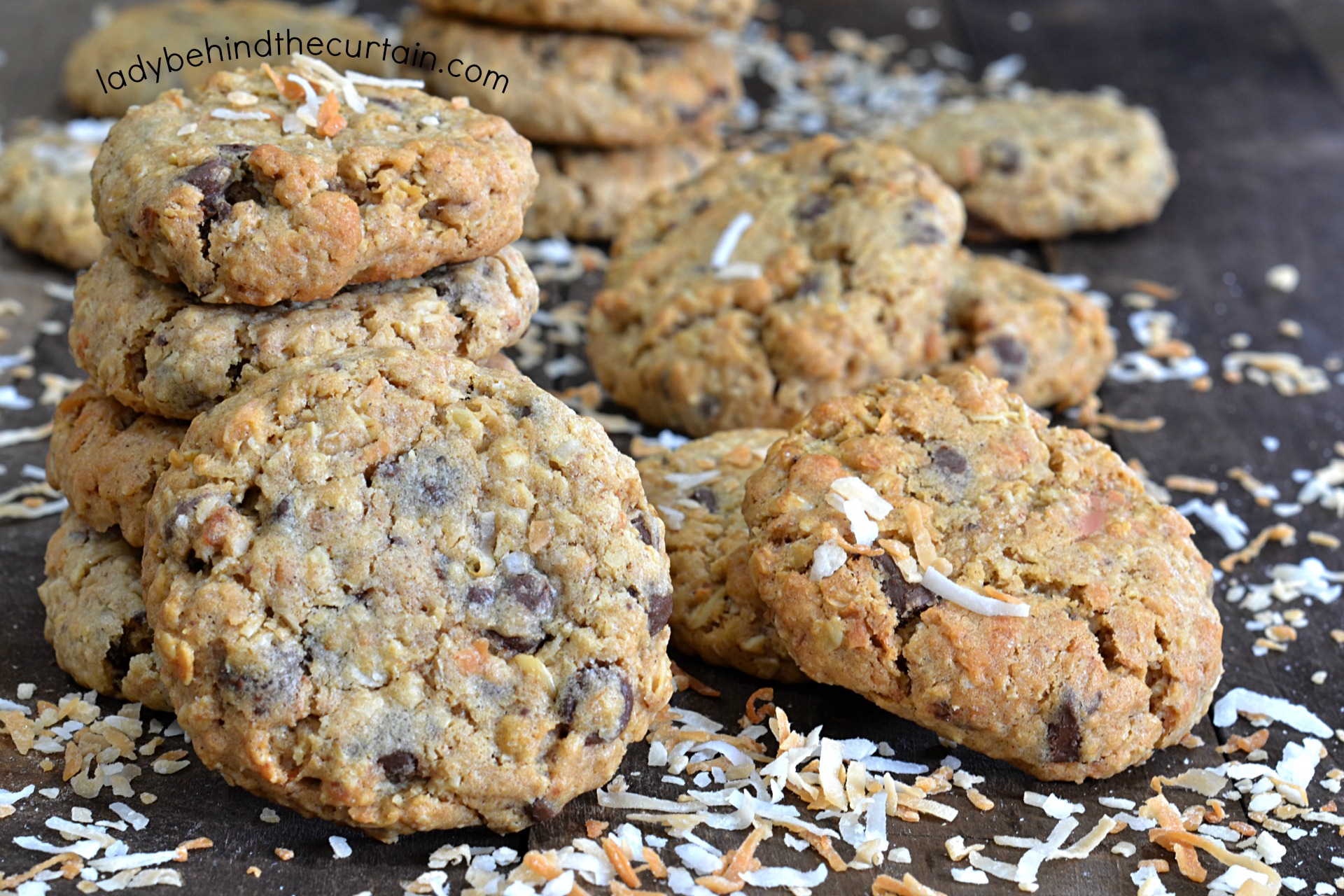 Toasted Coconut & Chocolate Chip Oatmeal Cookies - Lady Behind the Curtain