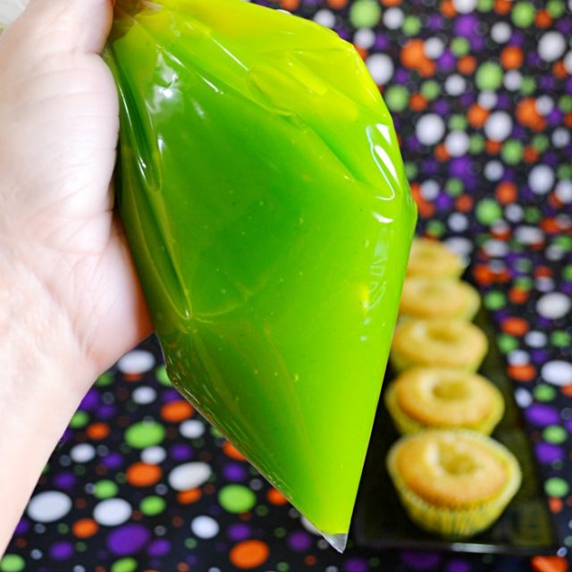 Slime Filled Coconut Lime Halloween Cupcakes
