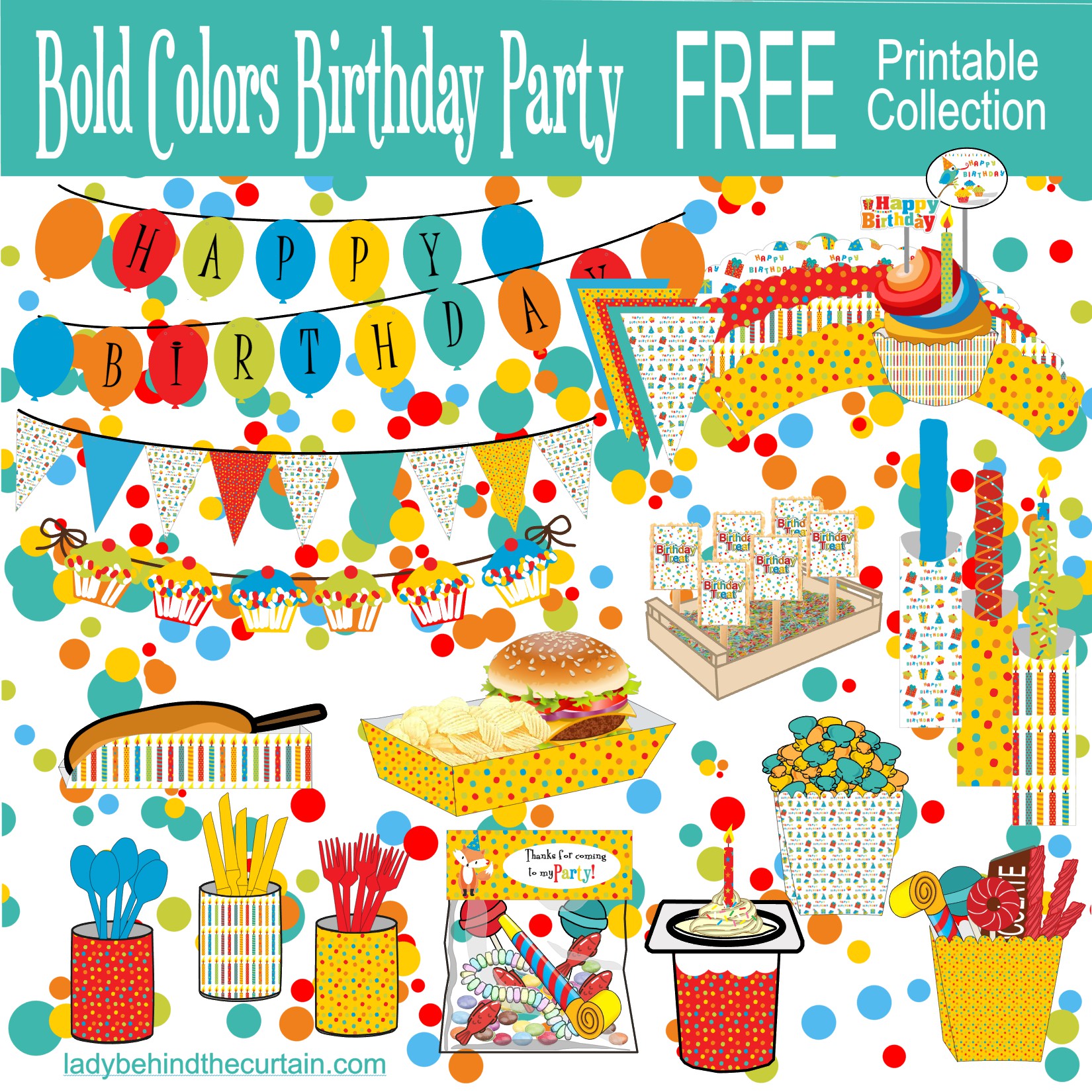 Bold Colors Kids Birthday Party FREE Printable Collection