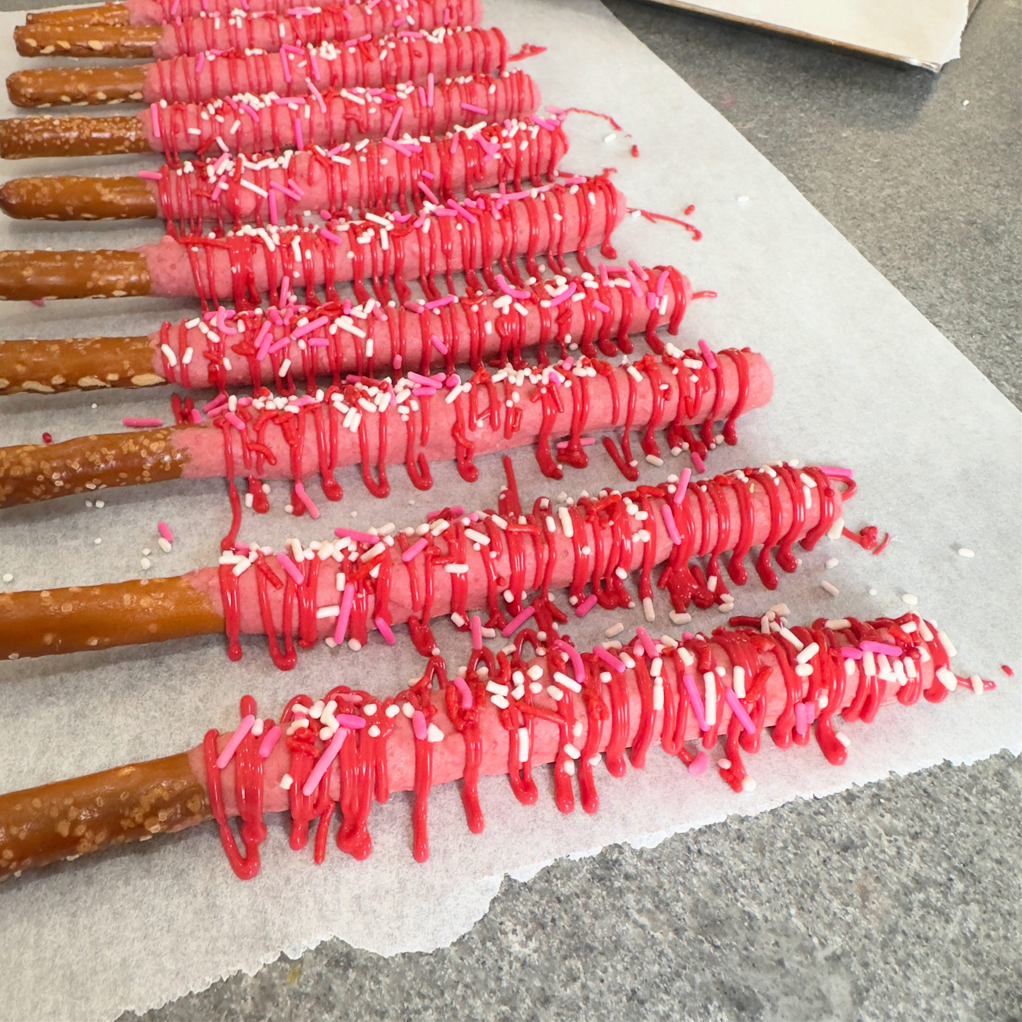 Strawberry Shortcake Pretzel Rods