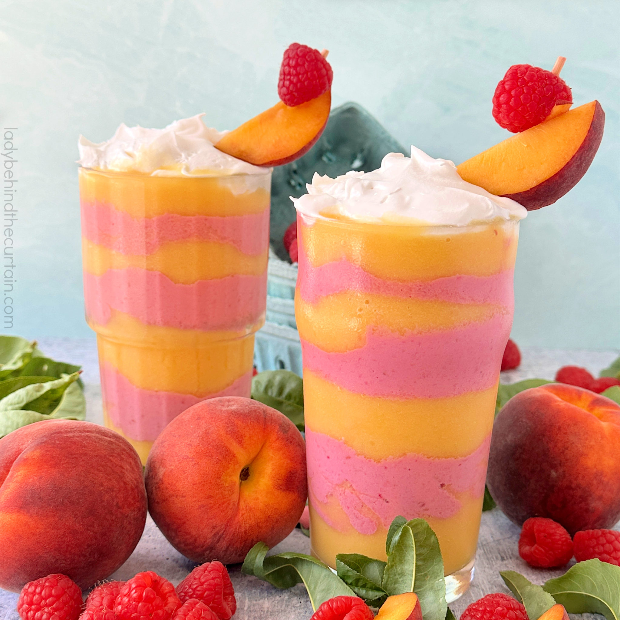 Peach and Raspberry Layered Smoothies