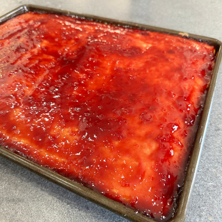 White Chocolate Raspberry Coconut Sheet Cake